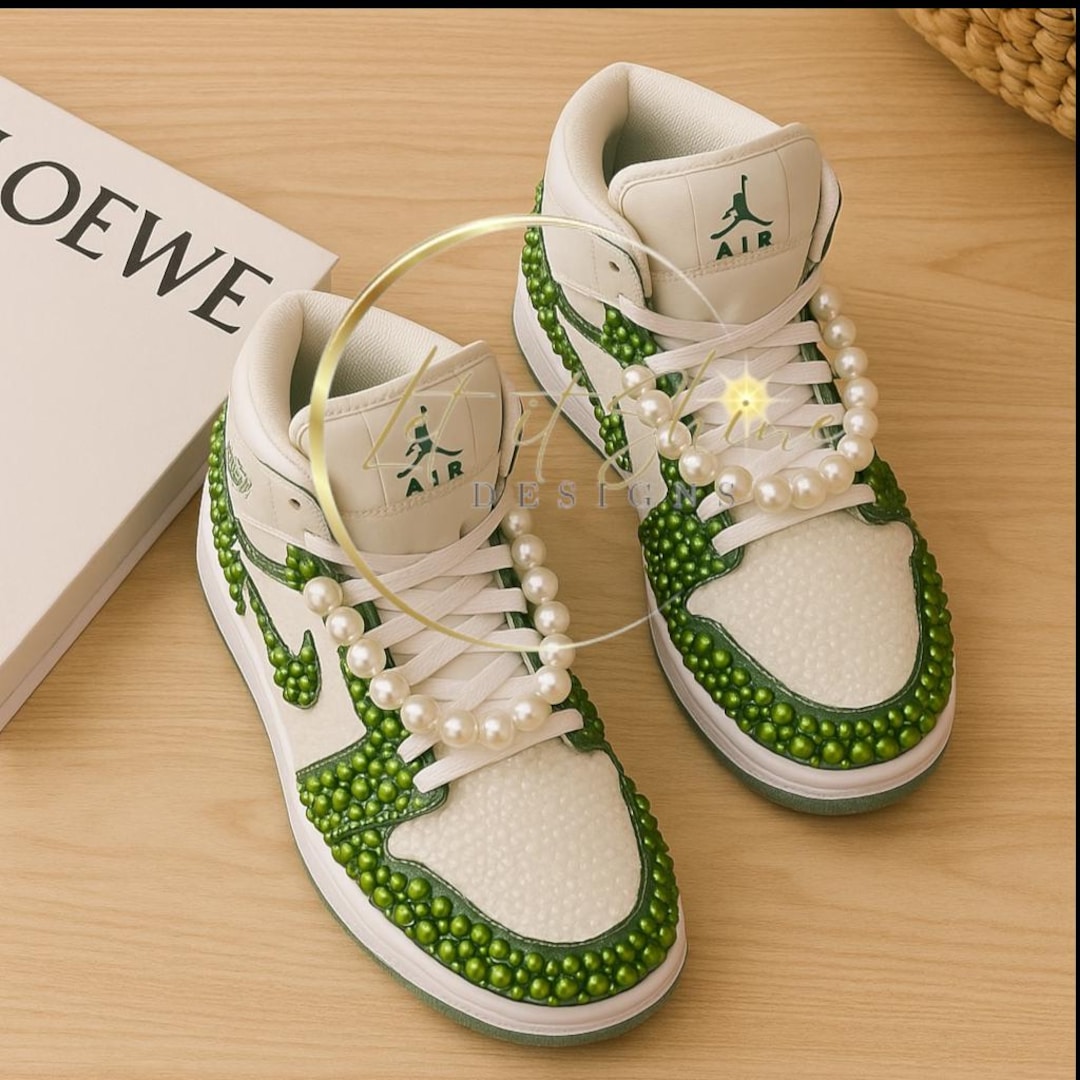 Pearl Jordan 1 Mids, Custom Rhinestone and Pearl Sneakers, Bedazzled ...
