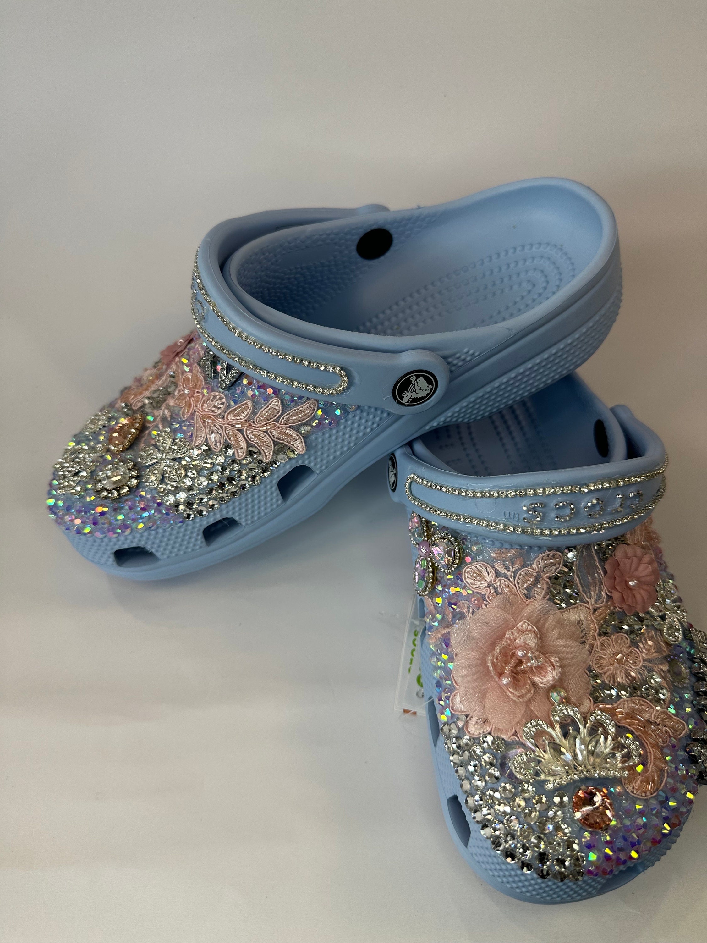 Bling Blue Cinderella Crocs, Custom Rhinestone Luxury Clogs, Custom ...