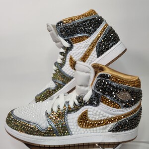 Gold Copper Silver Bling Jordan 1 Mids- Custom Colors, Rhinestone ...