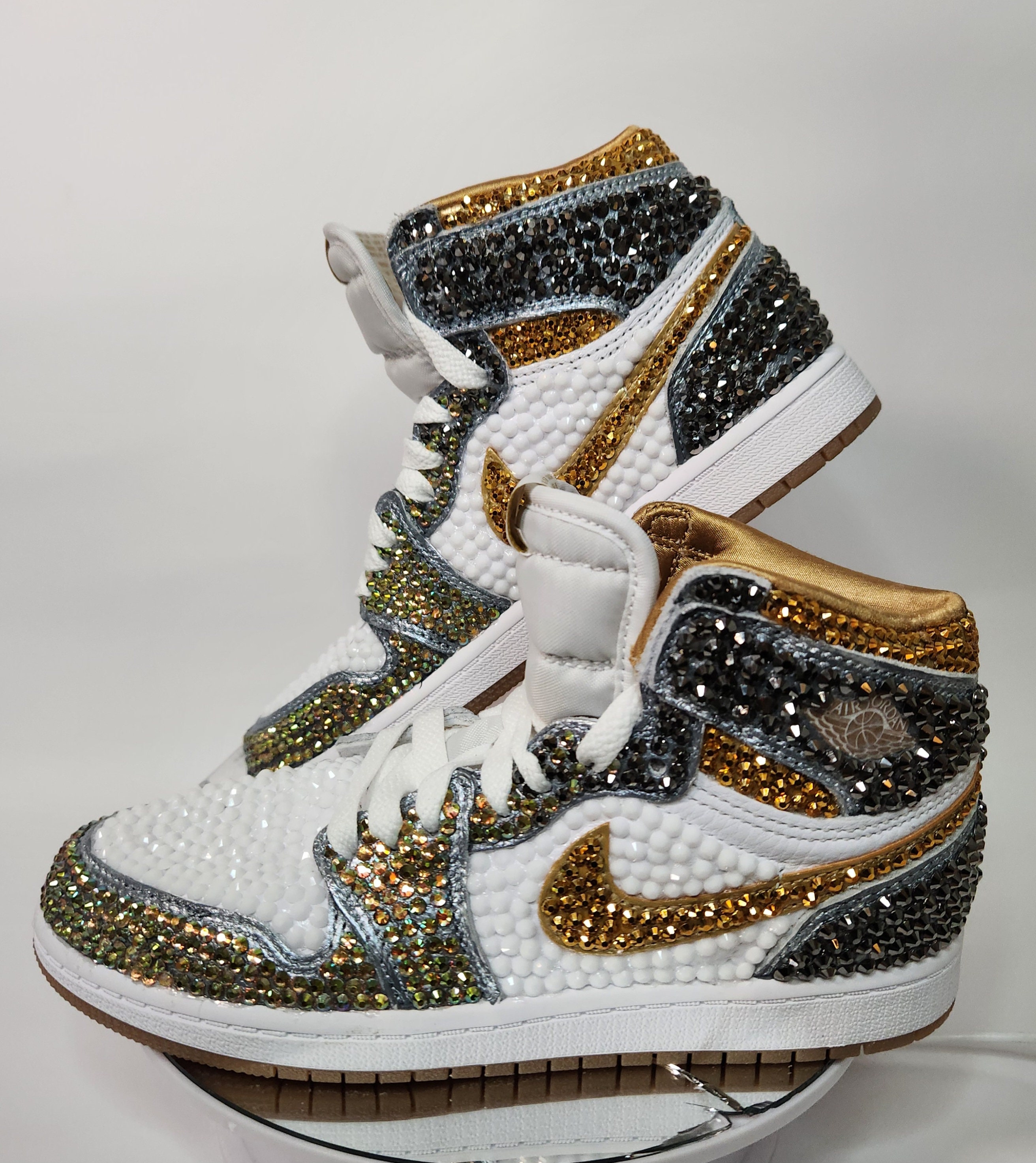 Gold Copper Silver Bling Jordan 1 Mids- Custom Colors, Rhinestone ...