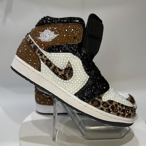 Leopard Bling Jordan 1 Mids, Custom Rhinestone Sneakers, Bedazzled ...