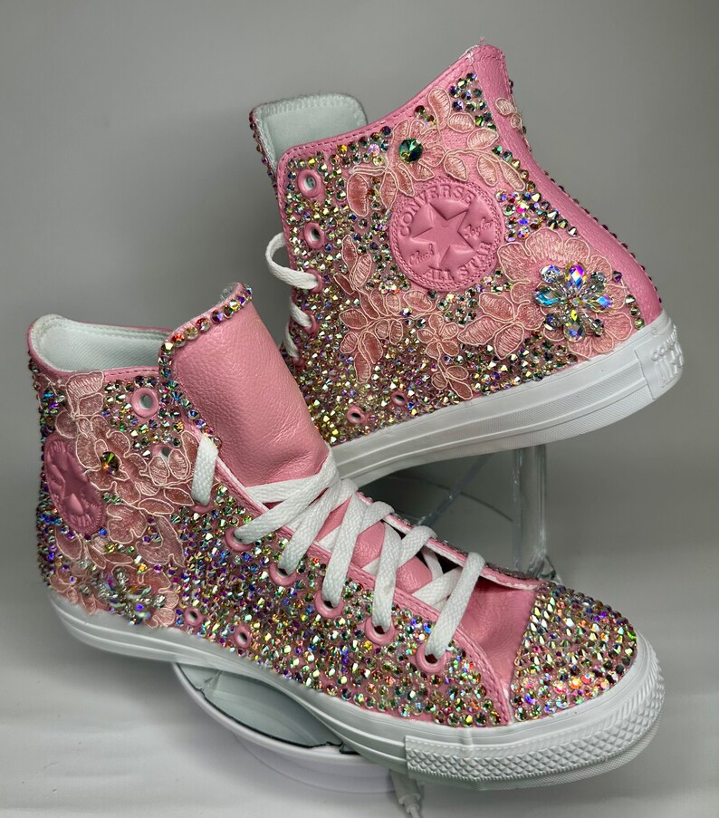 Custom Rhinestone Leather Converse High Tops, Bedazzled Sneakers - Etsy