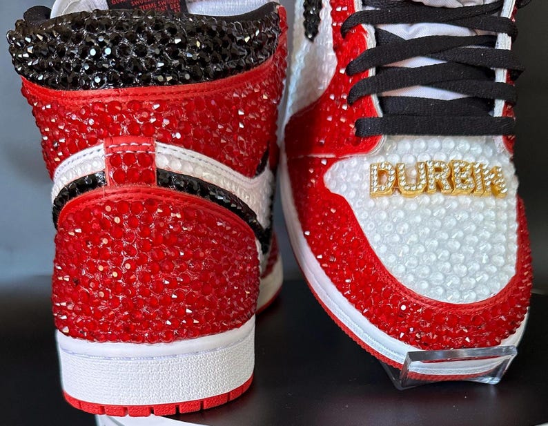 Blinged Rhinestone Air Jordan 1, Chicago Colorway, Bedazzled Sneakers ...