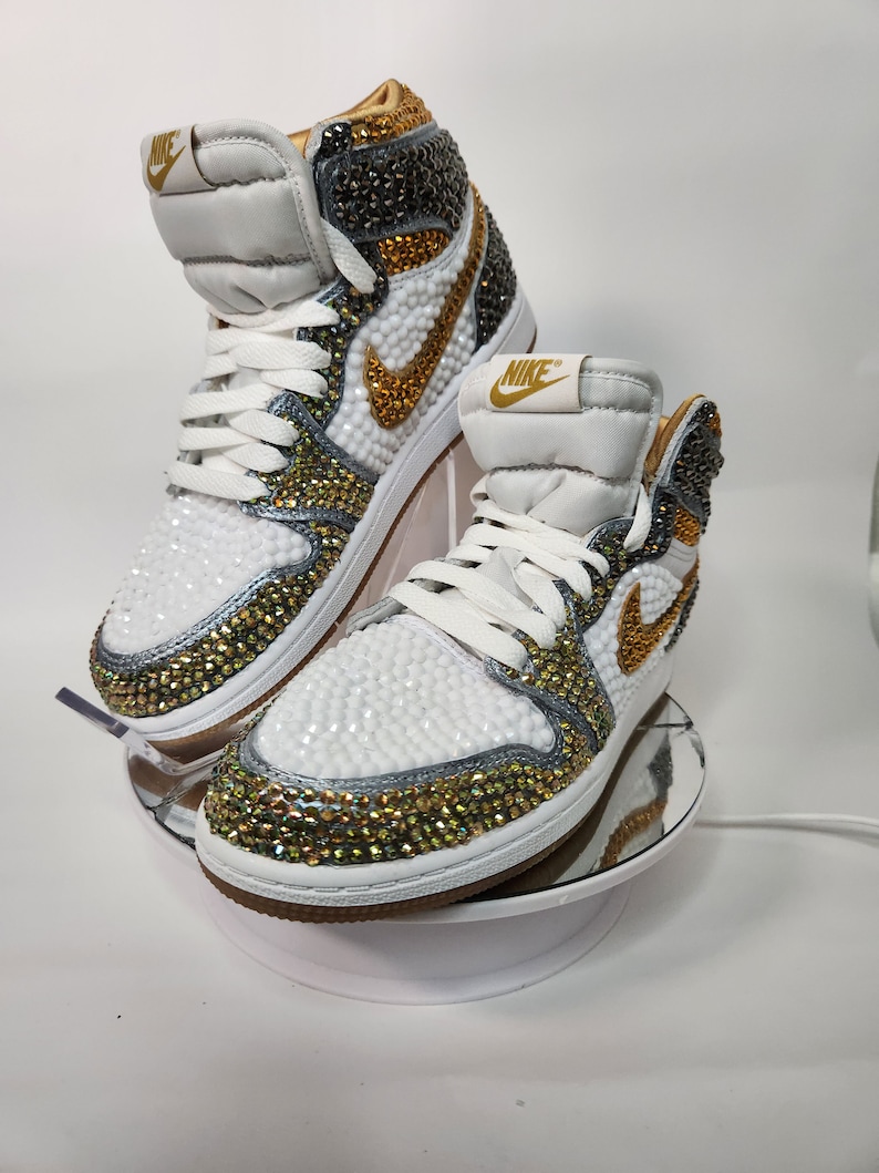Gold Copper Silver Bling Jordan 1 Mids- Custom Colors, Rhinestone ...