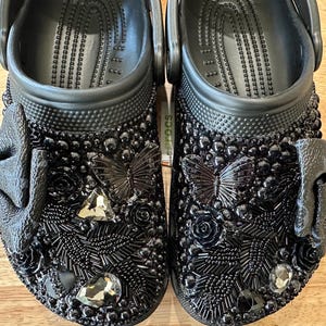 Black Bling Crocs, Custom Rhinestone Black on Black Luxury Clogs ...