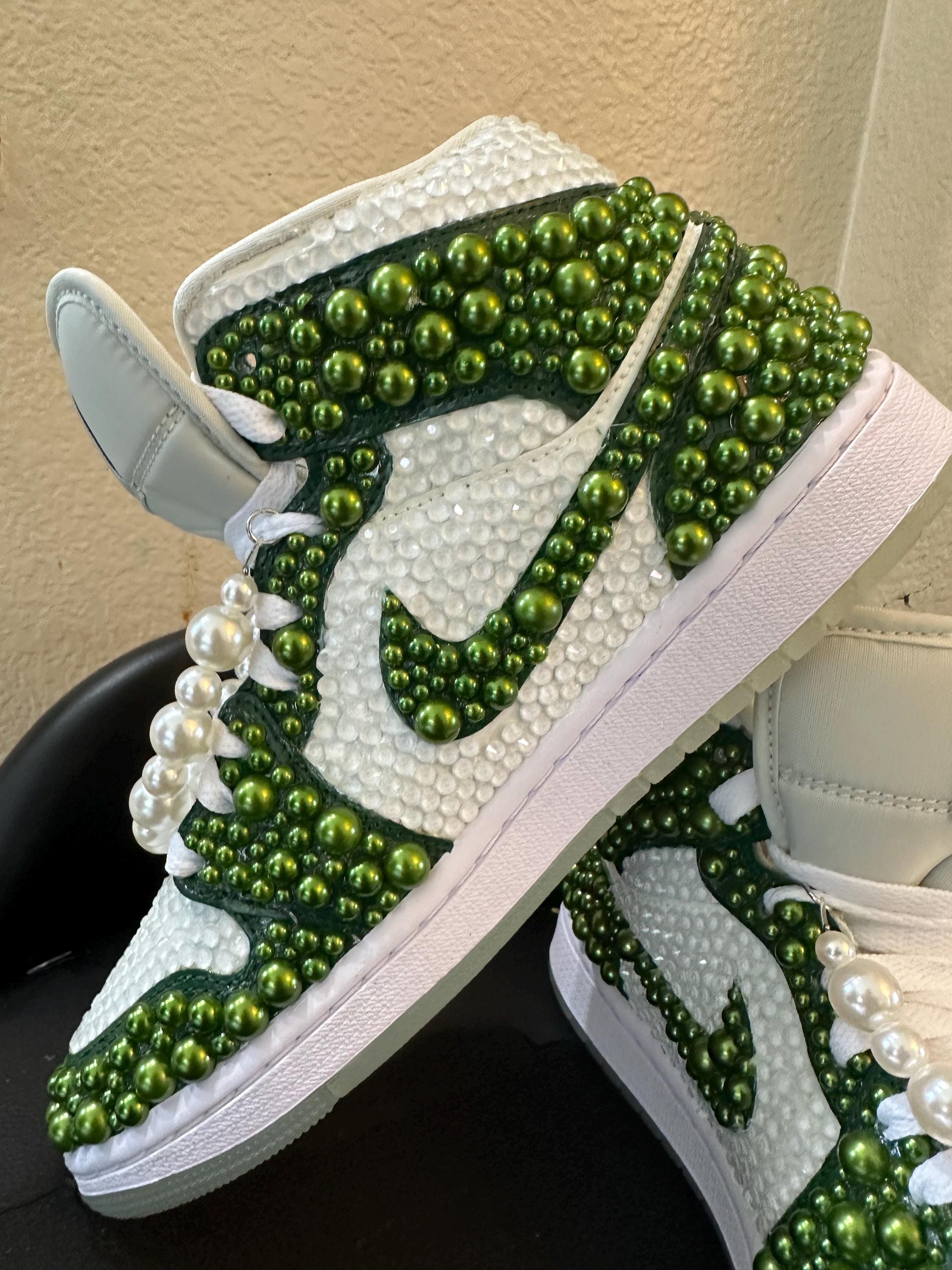 Pearl Jordan 1 Mids, Custom Rhinestone and Pearl Sneakers, Bedazzled ...