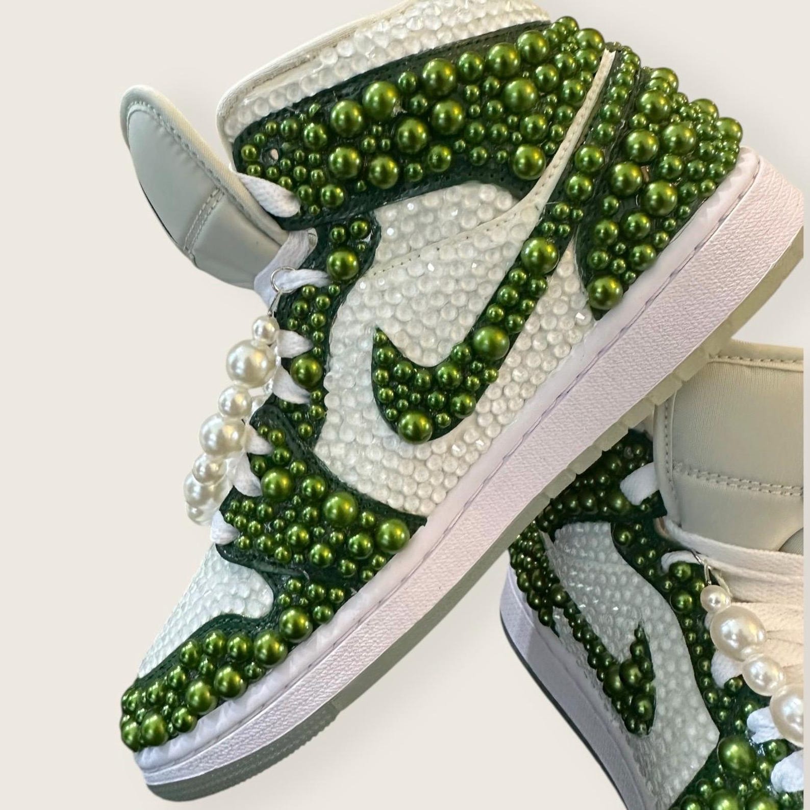 Pearl Jordan 1 Mids, Custom Rhinestone and Pearl Sneakers, Bedazzled ...