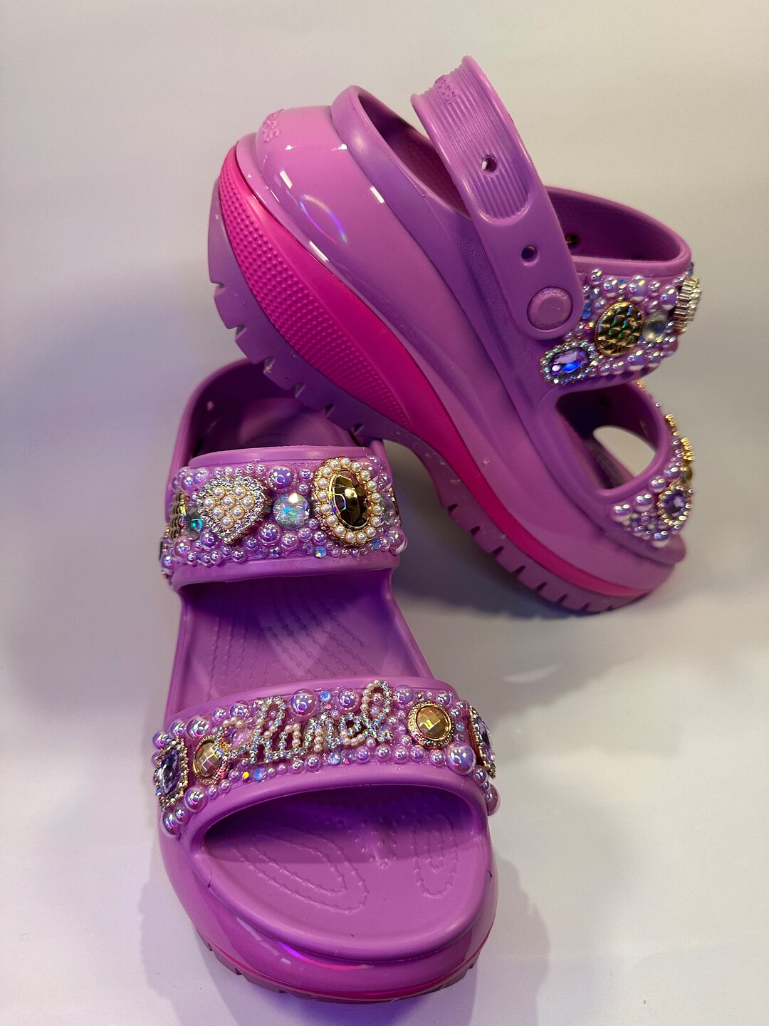 Customized Rhinestone Bling Mega Crush Croc Sandals, Luxury Clogs, Teen ...