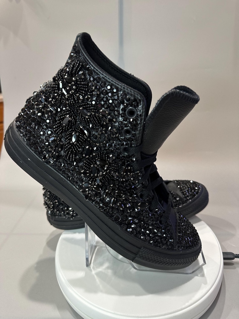 Bling Leather Chuck Taylor High Tops, Converse, Prom, Custom Rhinestone ...