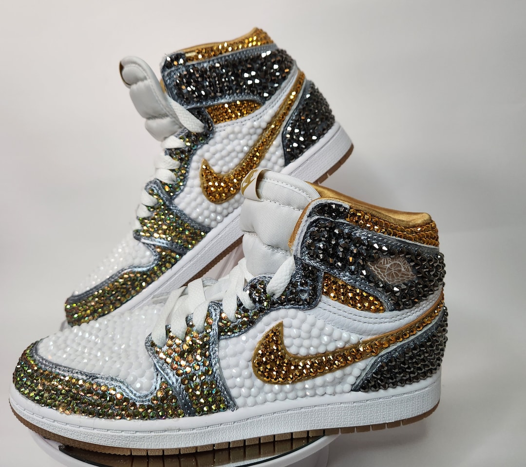 Gold Copper Silver Bling Jordan 1 Mids- Custom Colors, Rhinestone ...