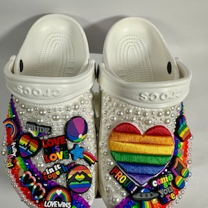 Custom Pride Crocs, Luxury Clogs, LGBTQ, Rainbow Crocs, Bedazzled ...