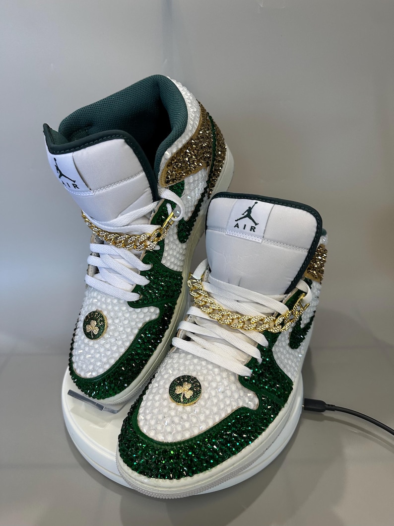 Rhinestone Air Jordan 1, Green and Gold, Sports Team Custom - Etsy