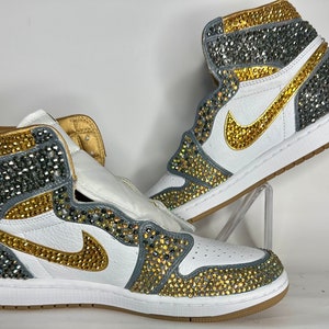 Silver Rhinestone Jordan 1, Custom Bling Sneakers, Bedazzled Nikes - Etsy