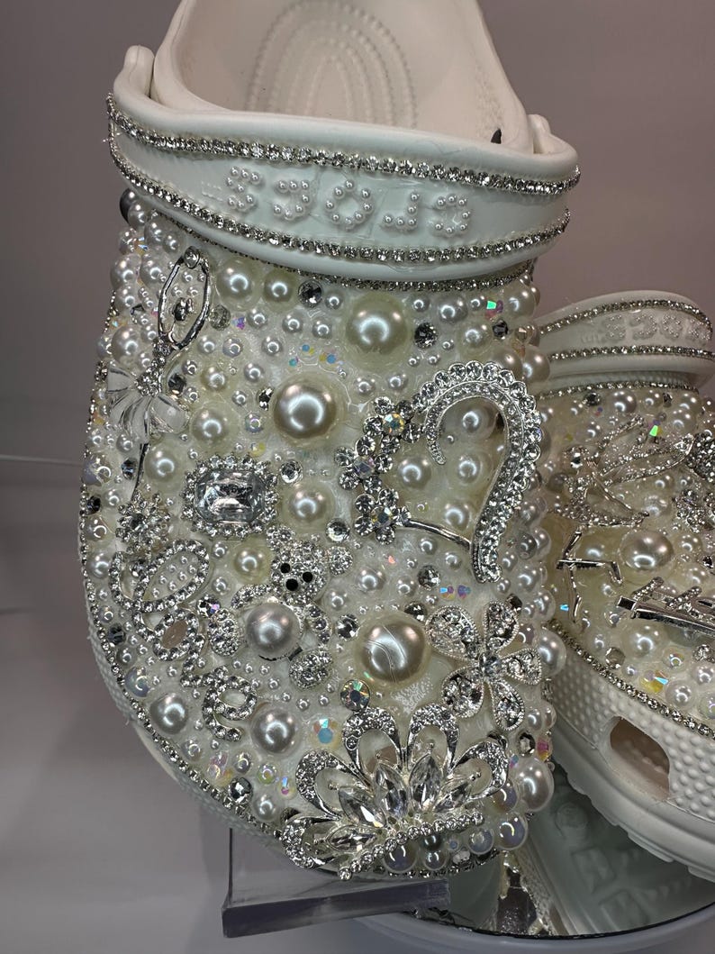 White Bling Wedding Clogs, Custom Rhinestone Cinderella Clogs - Etsy