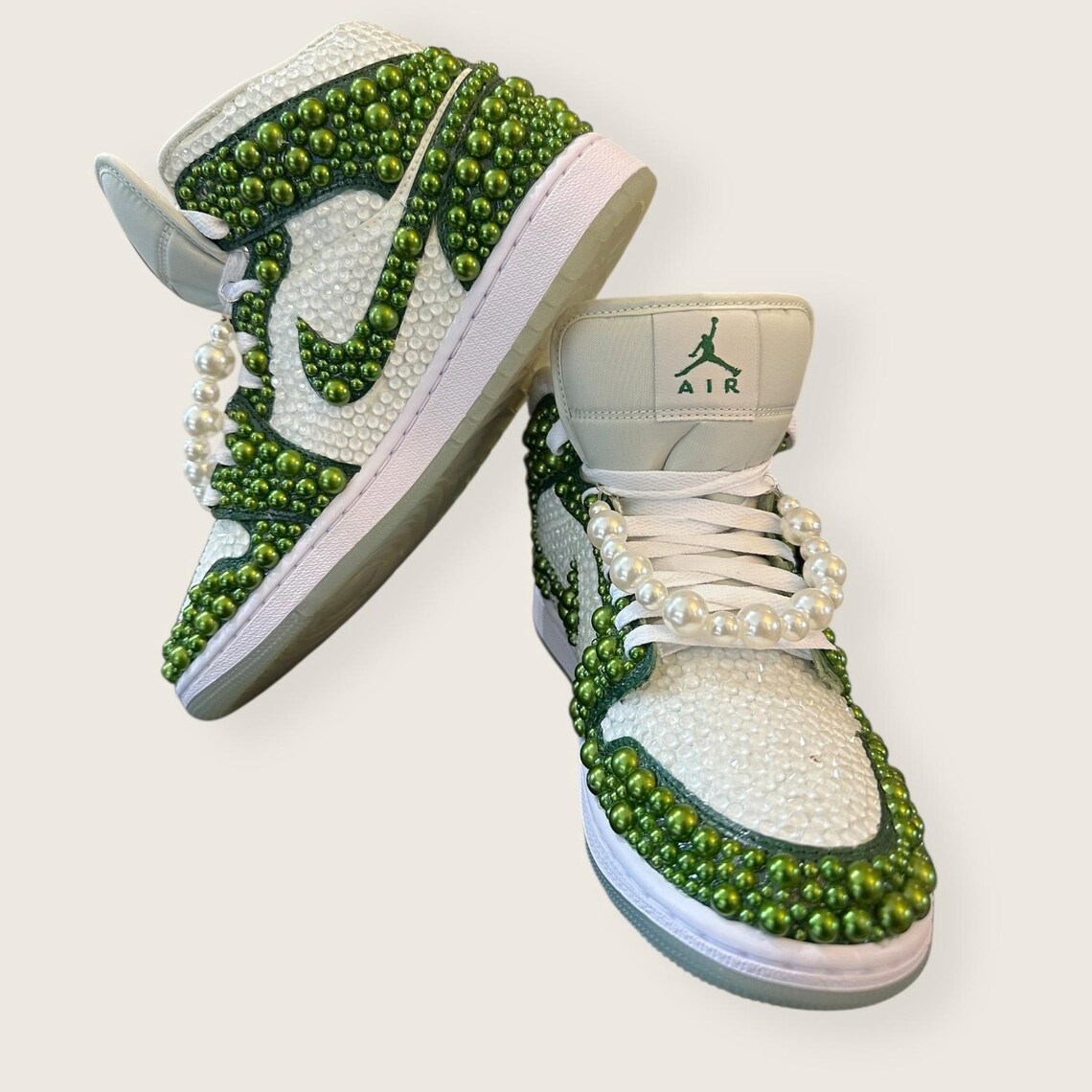 Pearl Jordan 1 Mids, Custom Rhinestone and Pearl Sneakers, Bedazzled ...