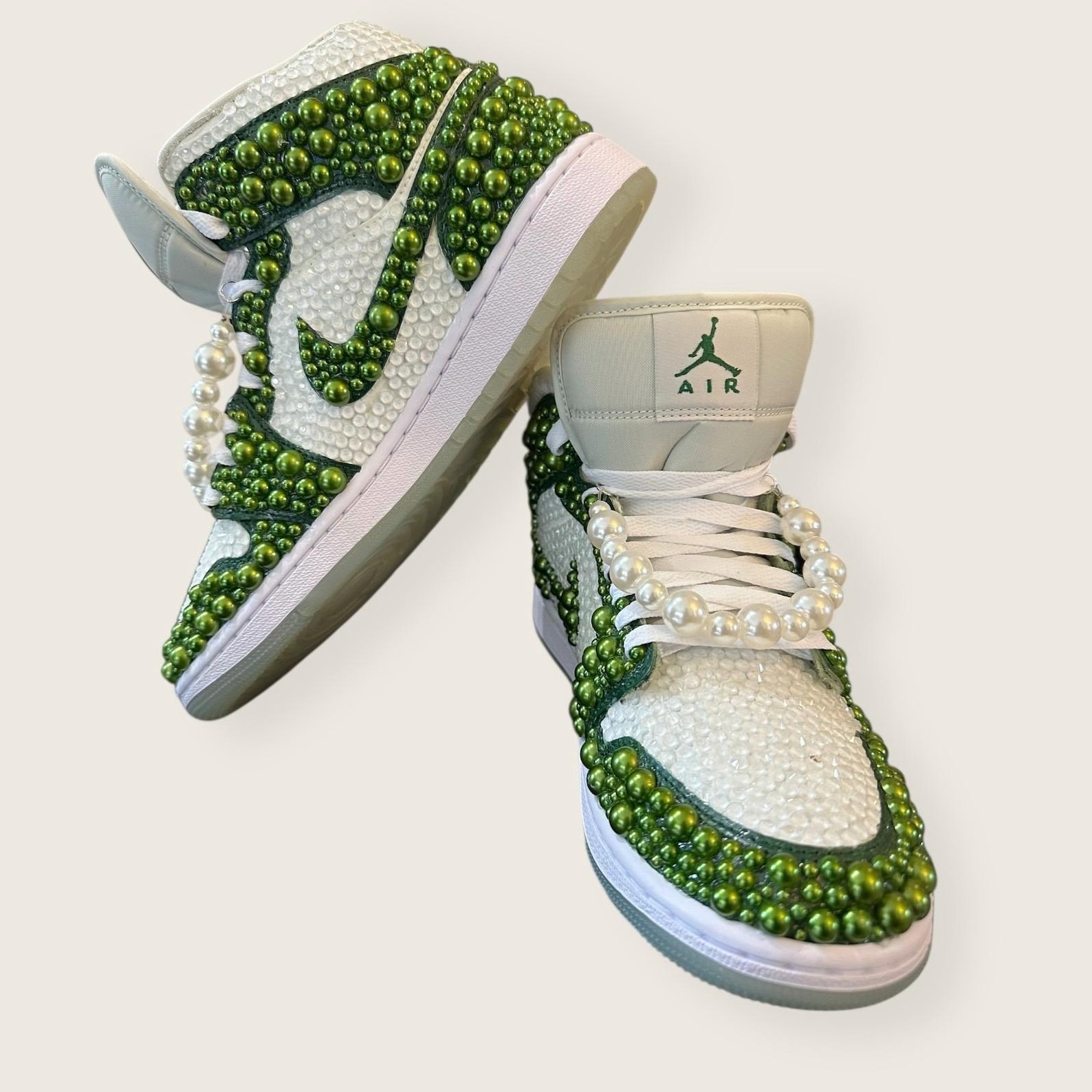 Pearl Jordan 1 Mids, Custom Rhinestone and Pearl Sneakers, Bedazzled ...