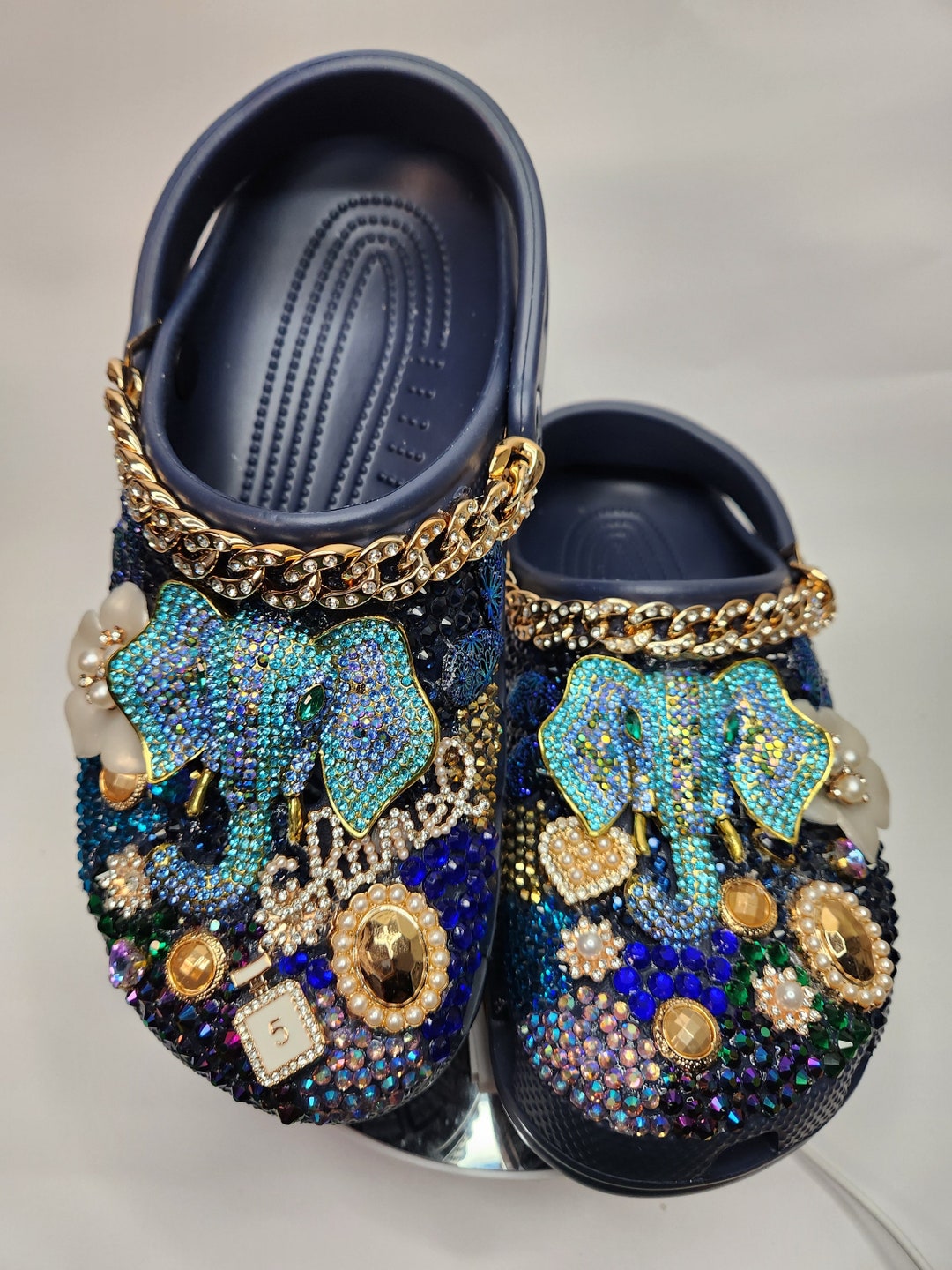 Navy Bling Crocs, Custom Rhinestone Elephant Clogs - Etsy
