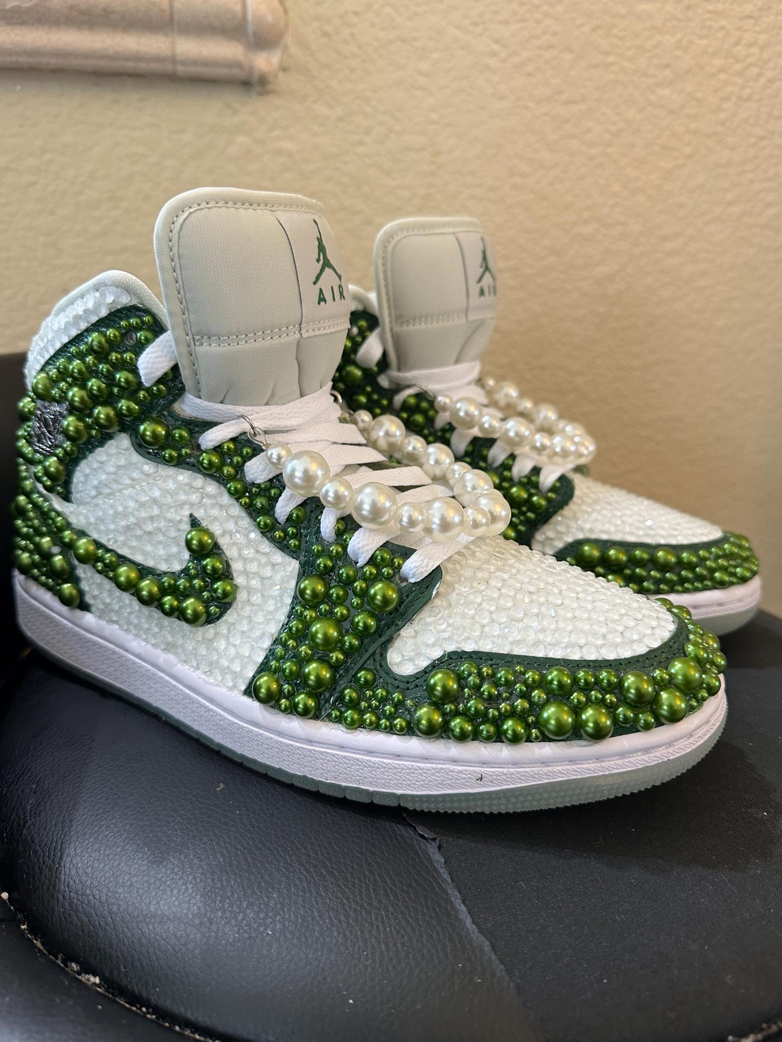 Pearl Jordan 1 Mids, Custom Rhinestone and Pearl Sneakers, Bedazzled ...