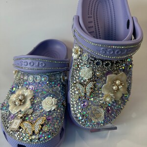 Customized Rhinestone Bling Crocs, Luxury Clogs, Purple, Birthday, Prom ...