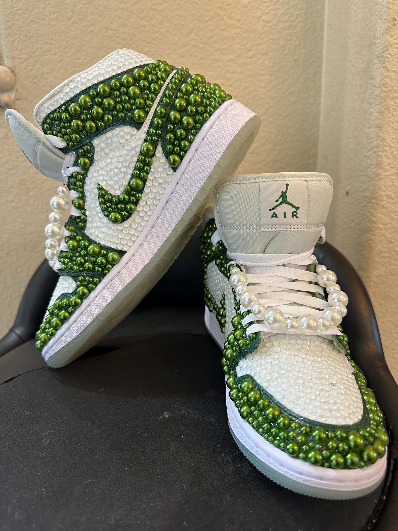 Pearl Jordan 1 Mids, Custom Rhinestone and Pearl Sneakers, Bedazzled ...