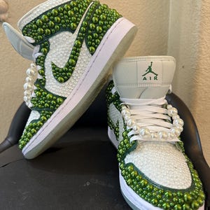 Pearl Jordan 1 Mids, Custom Rhinestone and Pearl Sneakers, Bedazzled ...