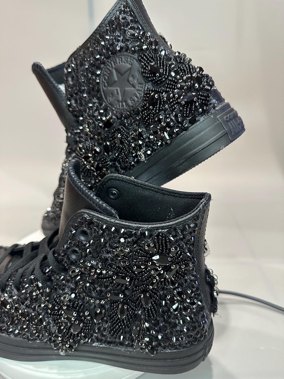 Bling Leather Chuck Taylor High Tops, Converse, Prom, Custom Rhinestone ...