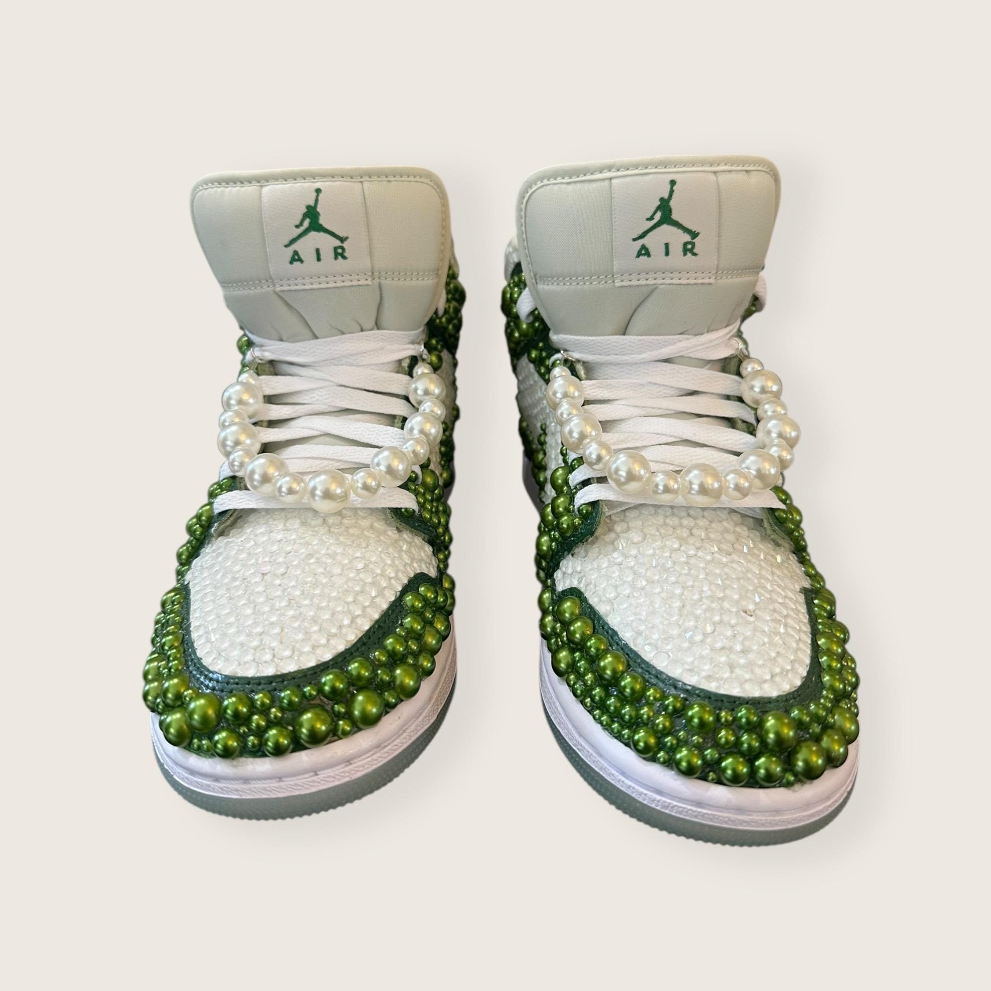 Pearl Jordan 1 Mids, Custom Rhinestone and Pearl Sneakers, Bedazzled ...