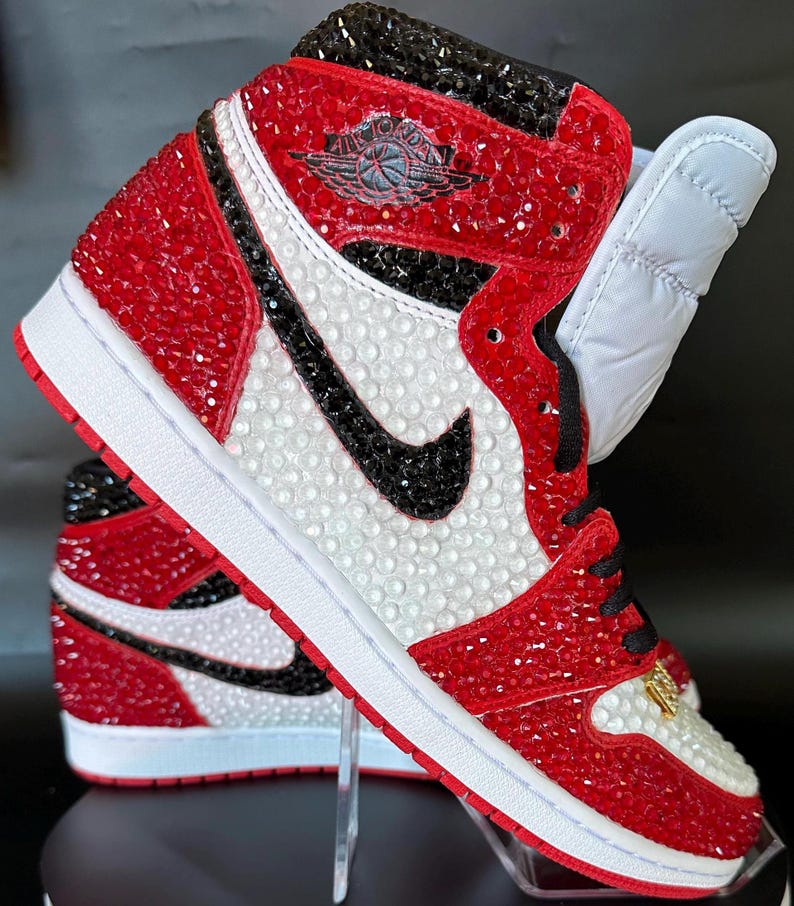 Blinged Rhinestone Air Jordan 1, Chicago Colorway, Bedazzled Sneakers ...