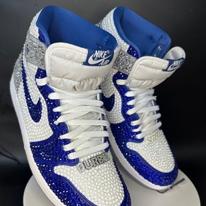 Rhinestone Air Jordan 1 High OG or Mids Blue, Custom Bling Sneakers ...