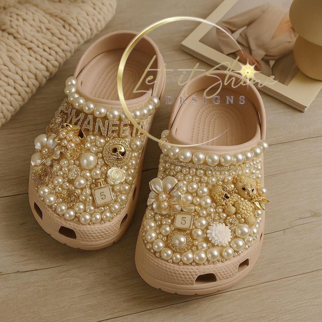 Bling Crocs, Beige Custom Rhinestone Luxury Clogs, Cinderella Crocs ...