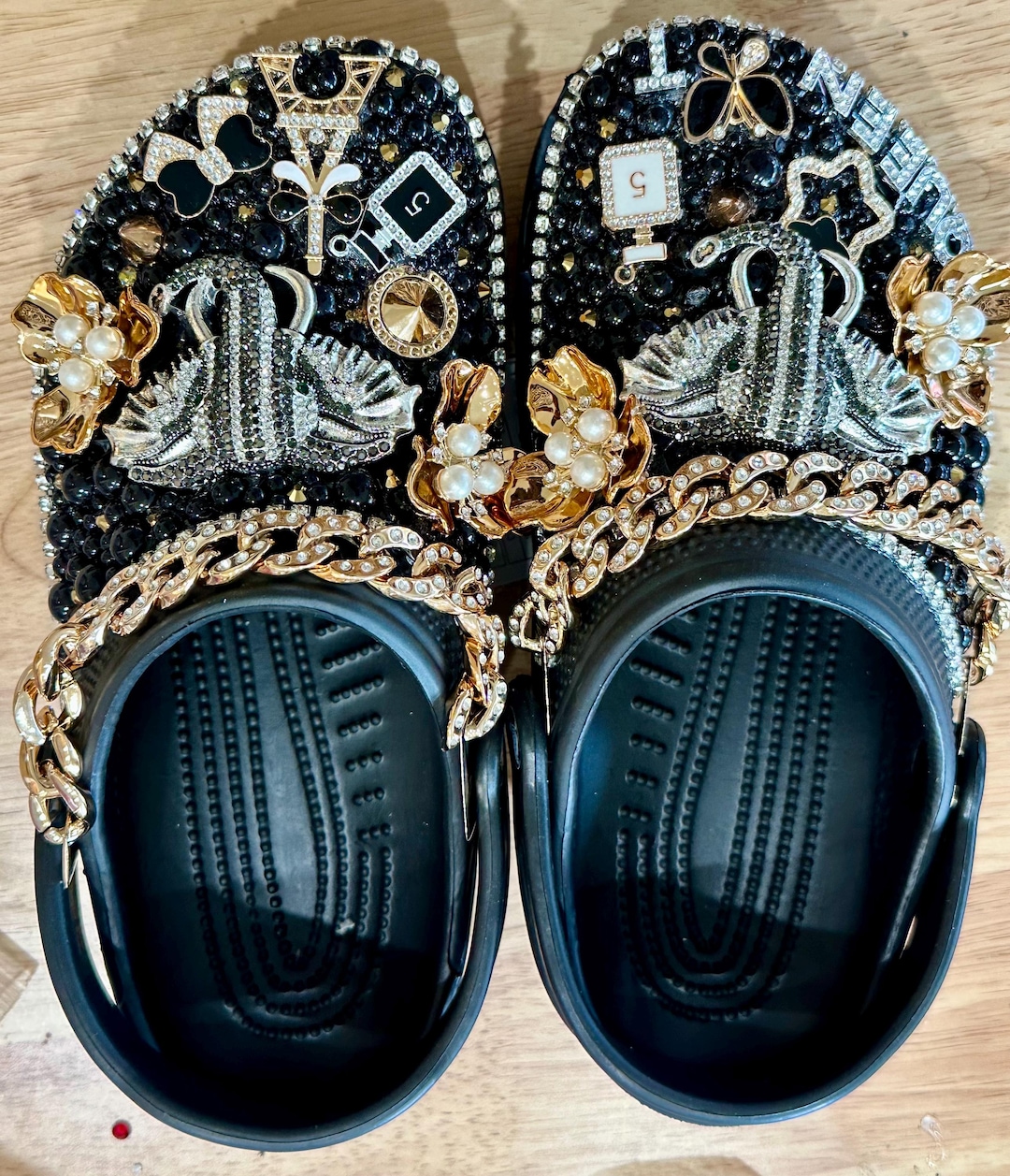Bling Rhinestone Crocs, Custom Bedazzled Clogs, Black & Silver - Etsy