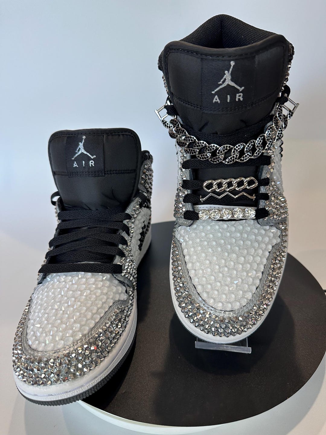 Fully Blinged Jordan 1 Mids- Chrome, Custom Rhinestone Sneakers ...
