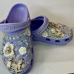 Customized Rhinestone Bling Crocs, Luxury Clogs, Purple, Birthday, Prom ...