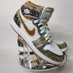 Gold Copper Silver Bling Jordan 1 Mids- Custom Colors, Rhinestone ...