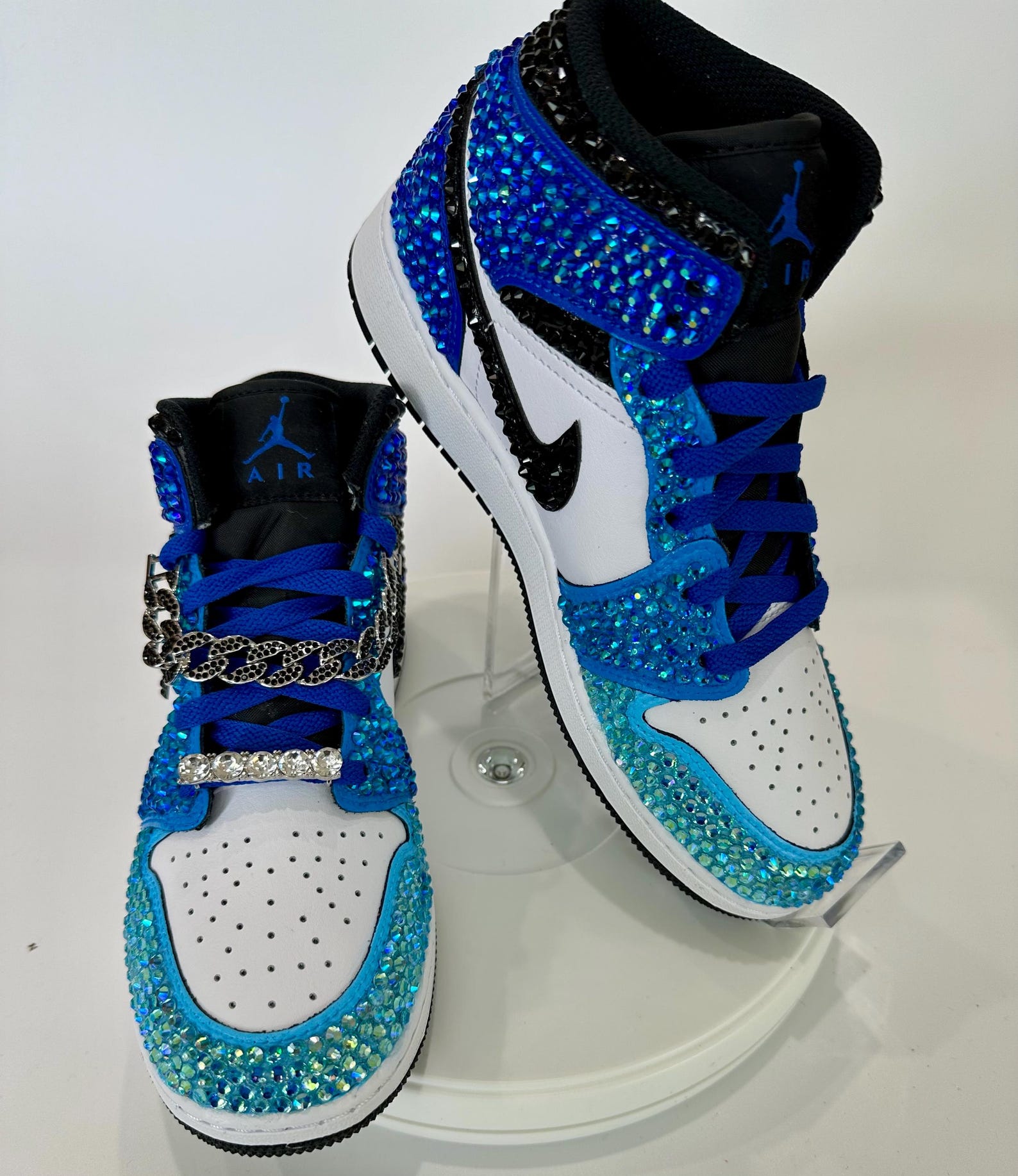 Blue Jordan 1 Mid, Custom Rhinestone Sneakers, Bedazzled Nikes - Etsy