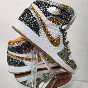 Gold Copper Silver Bling Jordan 1 Mids- Custom Colors, Rhinestone ...
