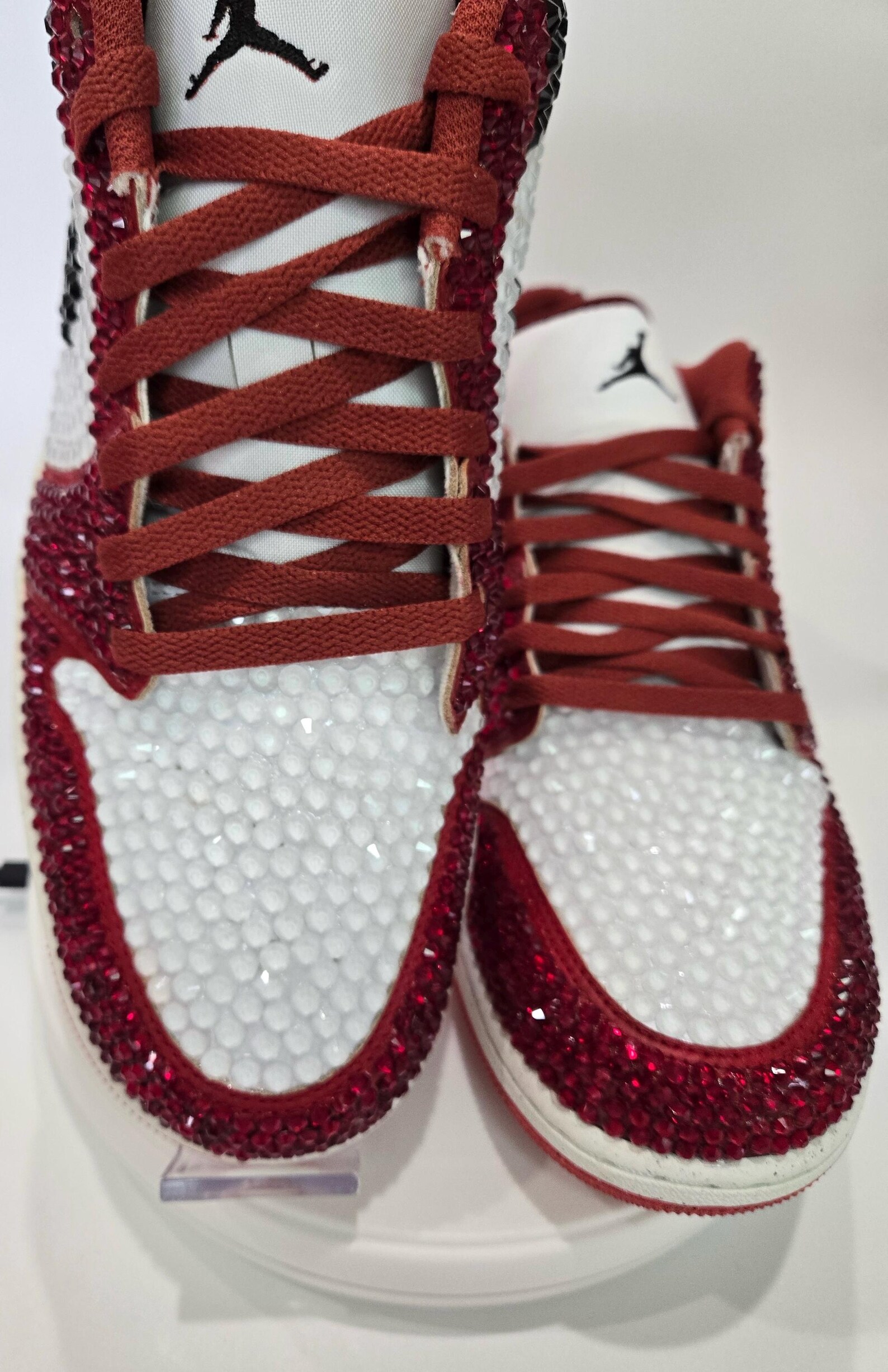 Rhinestone Jordan 1 Lows, Bling Sneakers, Bedazzled Nikes, Red and ...