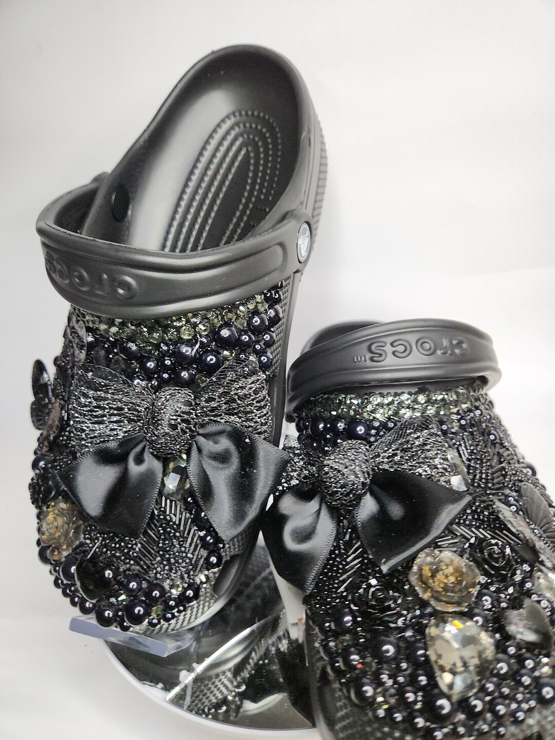 Custom Rhinestone Bling Crocs, Black on Black, Luxury Clogs, Birthday ...