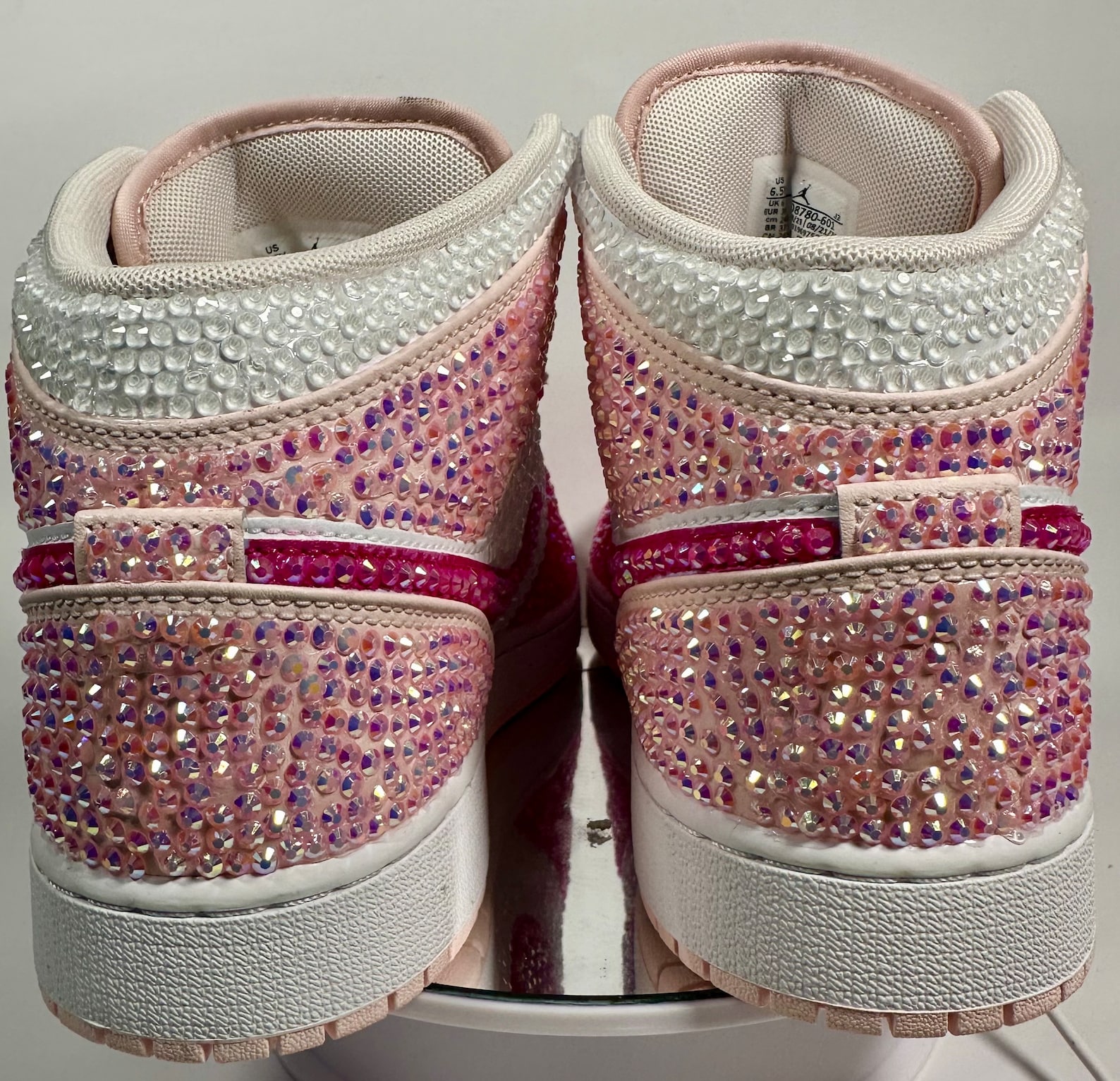 Pink Nike Air Jordan Rhinestone Sneakers, Authentic Bedazzled J1 Mid ...