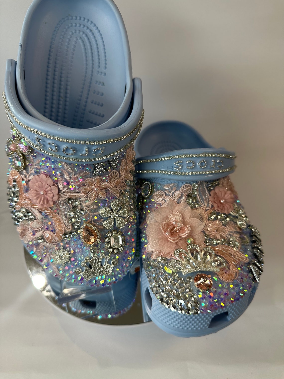 Bling Blue Cinderella Crocs, Custom Rhinestone Luxury Clogs, Custom ...