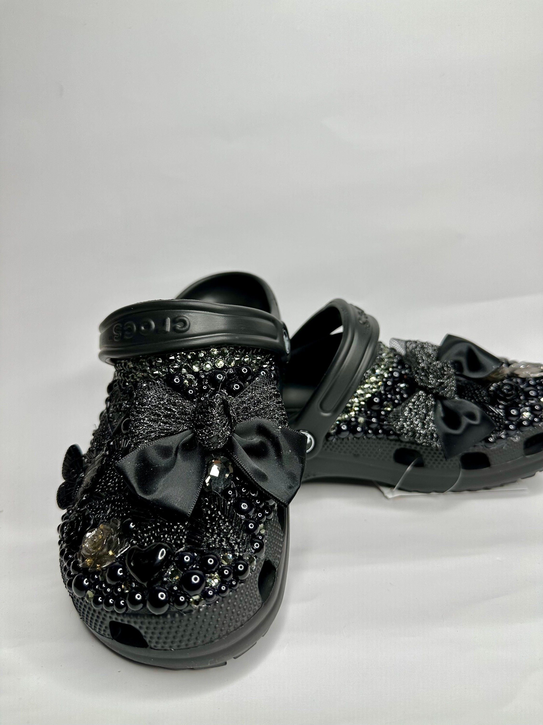 Custom Rhinestone Bling Crocs, Black on Black, Luxury Clogs, Birthday ...