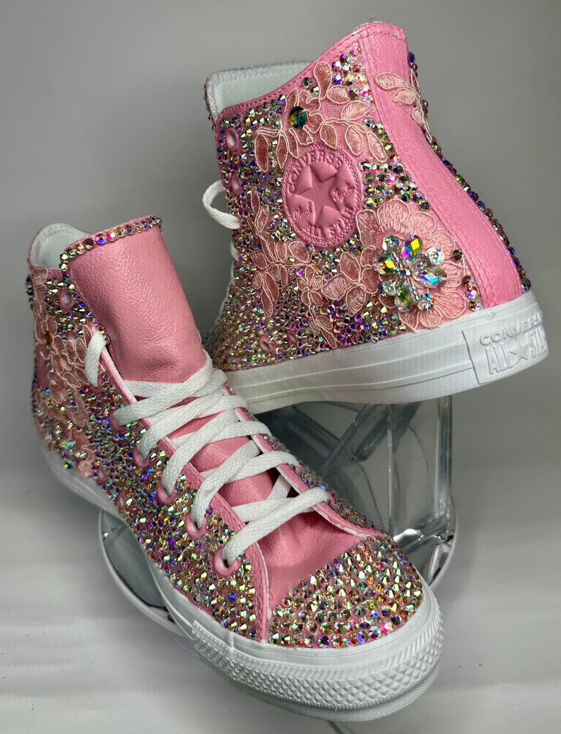 Custom Rhinestone Leather Converse High Tops, Bedazzled Sneakers - Etsy