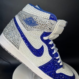 Rhinestone Air Jordan 1 High OG or Mids Blue, Custom Bling Sneakers ...