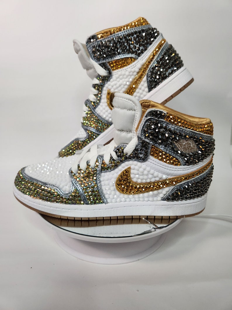 Gold Copper Silver Bling Jordan 1 Mids- Custom Colors, Rhinestone ...