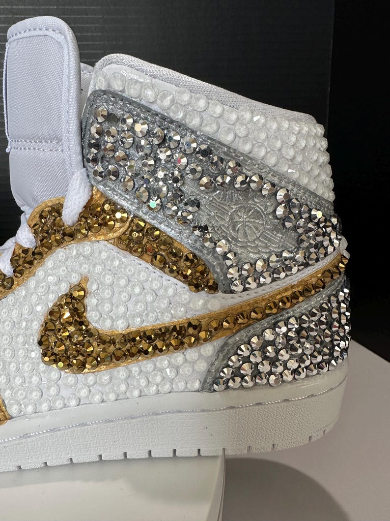 Gold Rhinestone Jordan 1 Mids, Custom Rhinestone Sneakers, Bedazzled ...