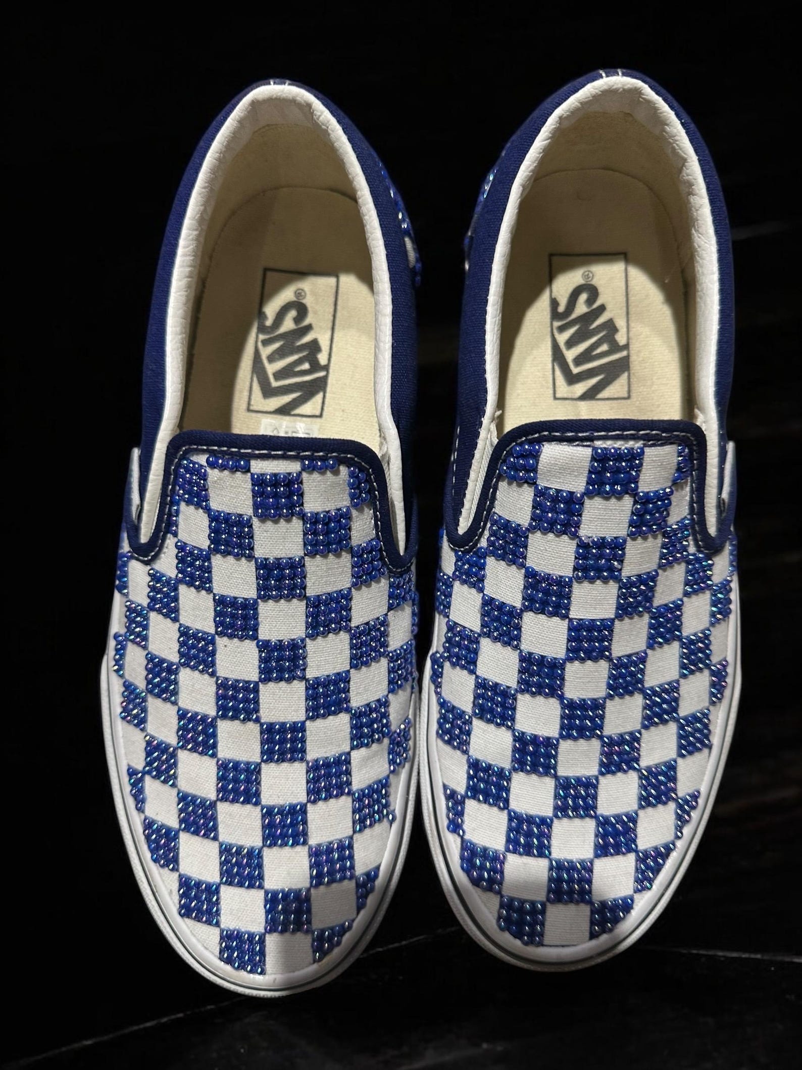 Custom Bling Checkerboard Vans Rhinestone Pearl Sneakers Slip on Shoes ...