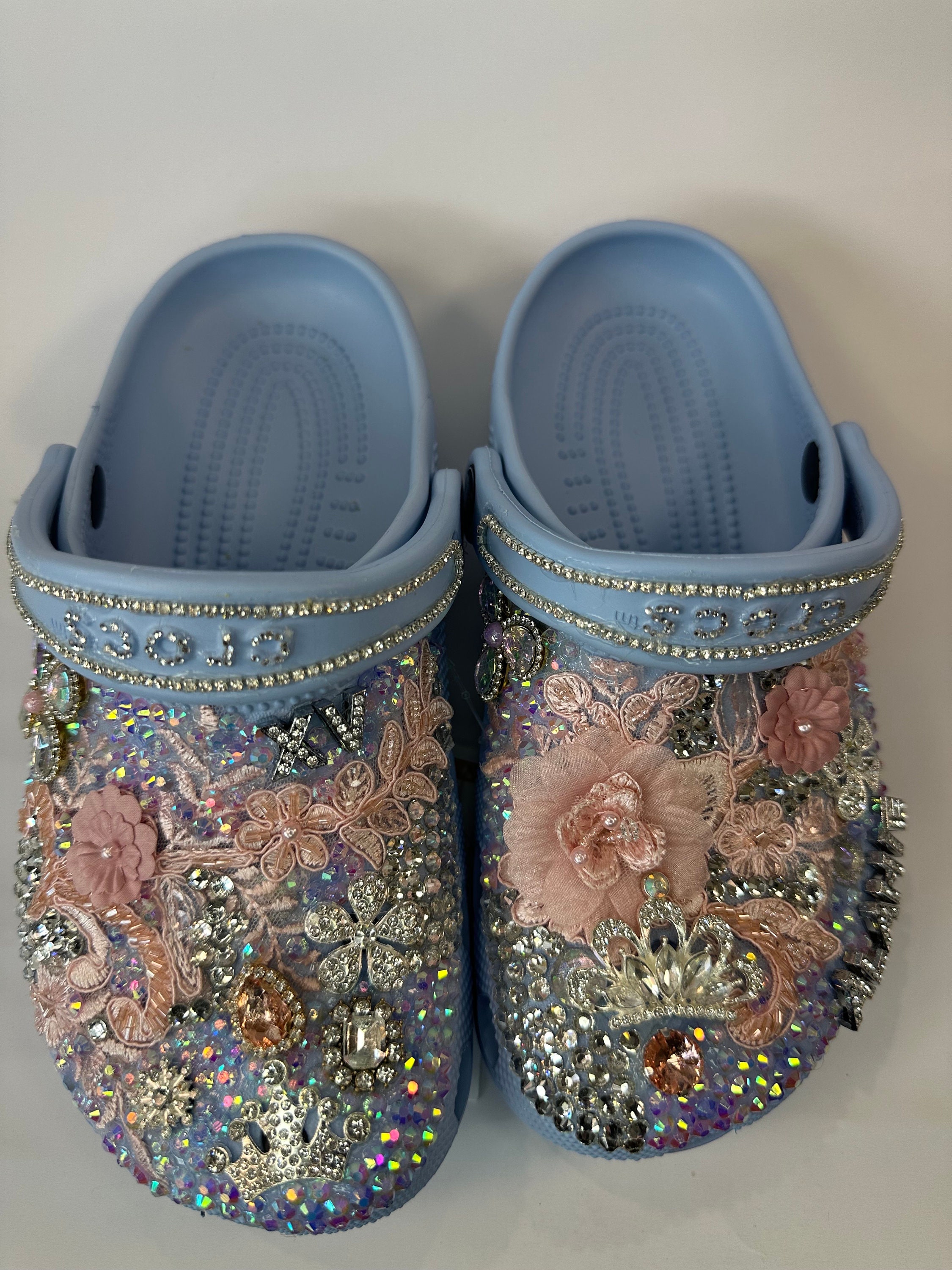 Bling Blue Cinderella Crocs, Custom Rhinestone Luxury Clogs, Custom ...