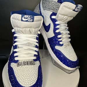 Rhinestone Air Jordan 1 High OG or Mids Blue, Custom Bling Sneakers ...
