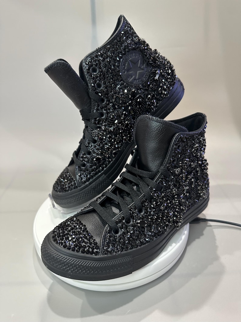 Bling Leather Chuck Taylor High Tops, Converse, Prom, Custom Rhinestone ...