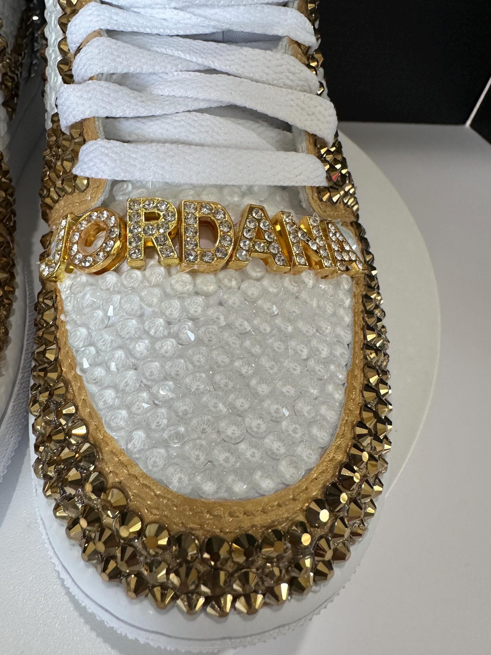 Gold Rhinestone Jordan 1 Mids, Custom Rhinestone Sneakers, Bedazzled ...